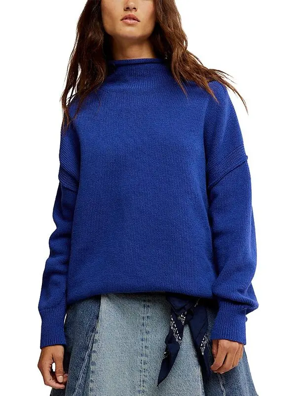 Free People We The Free Torres Roll Neck Sweater - Skipper Blue
