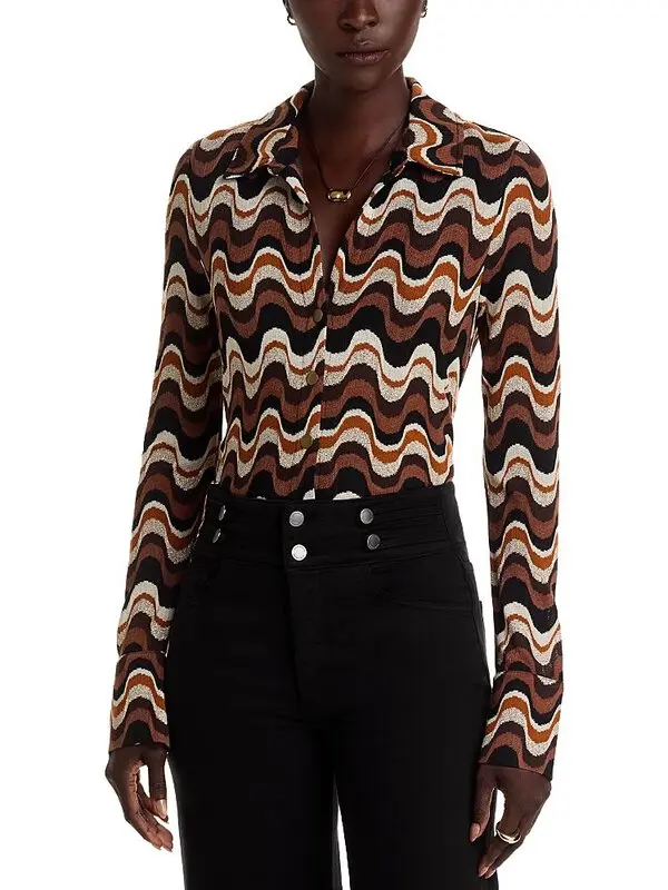 Ramy Brook Brandi Wavy Striped Blouse - Black Multi