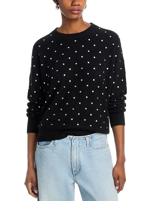 Aqua 100% Cashmere Embellished Sweater - Black