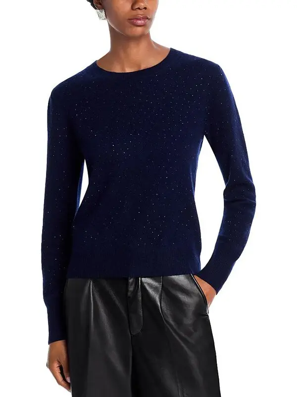 Aqua 100% Cashmere Crystal Crewneck Sweater - Peacoat