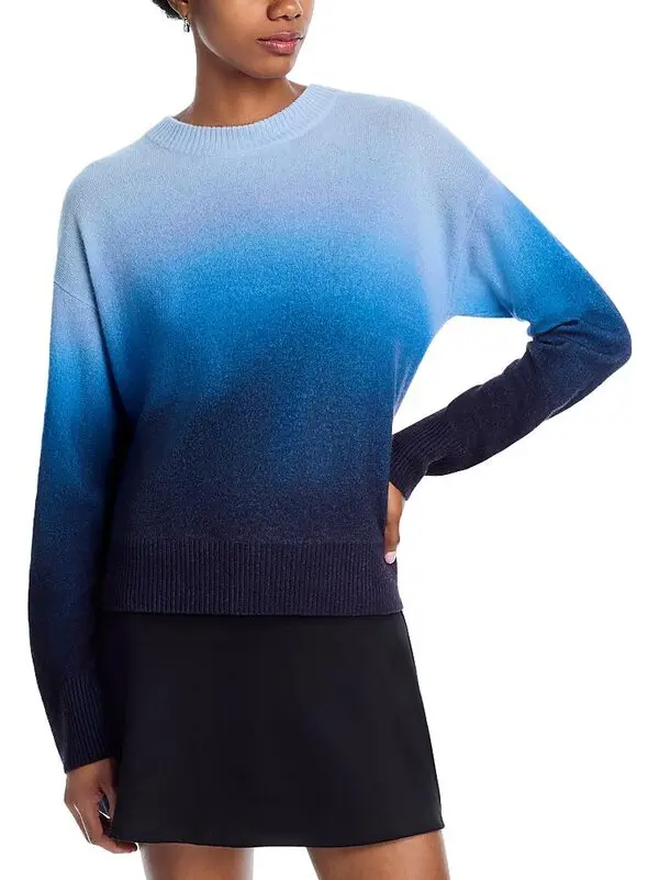 Aqua 100% Cashmere Brushed Ombre Crewneck Sweater - Chambray/blue Jay/peacoat
