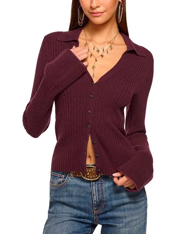 Ramy Brook Cathy Cashmere Ribbed Cardigan - Blackberry