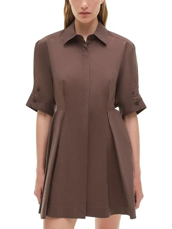 Simkhai Jazzie Elbow Sleeve Mini Shirt Dress - Chocolate