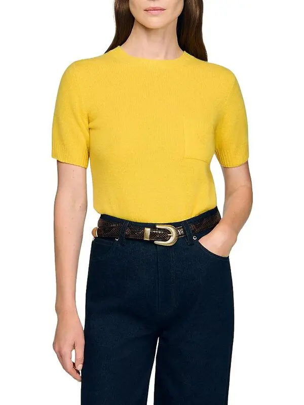 Sandro Short Sleeve Wool Sweater - Gold Yellow