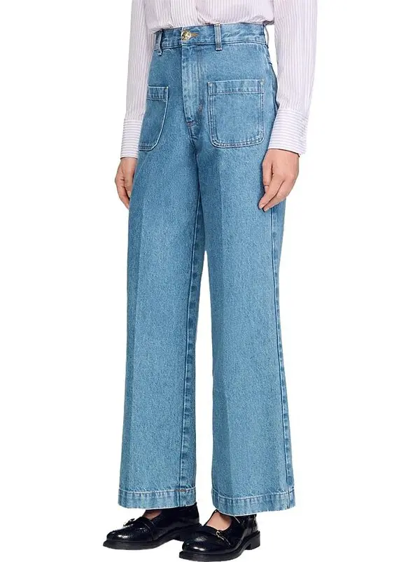 Sandro Wide Leg High Rise Jeans - Blue Jean