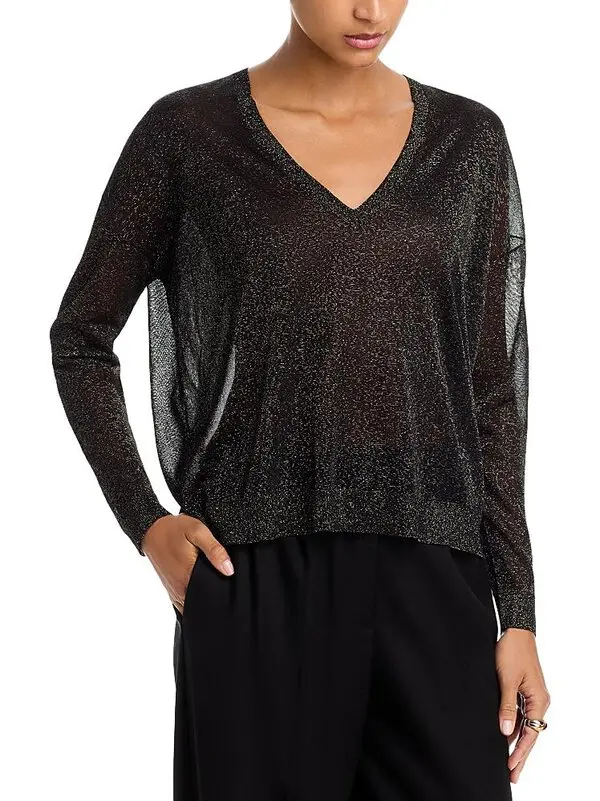 Co Metallic V-neck Pullover Sweater - Black