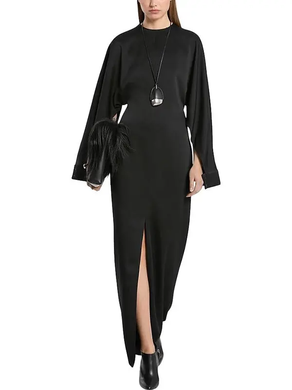 Michael Kors Satin Slit Sleeve Gown - Black