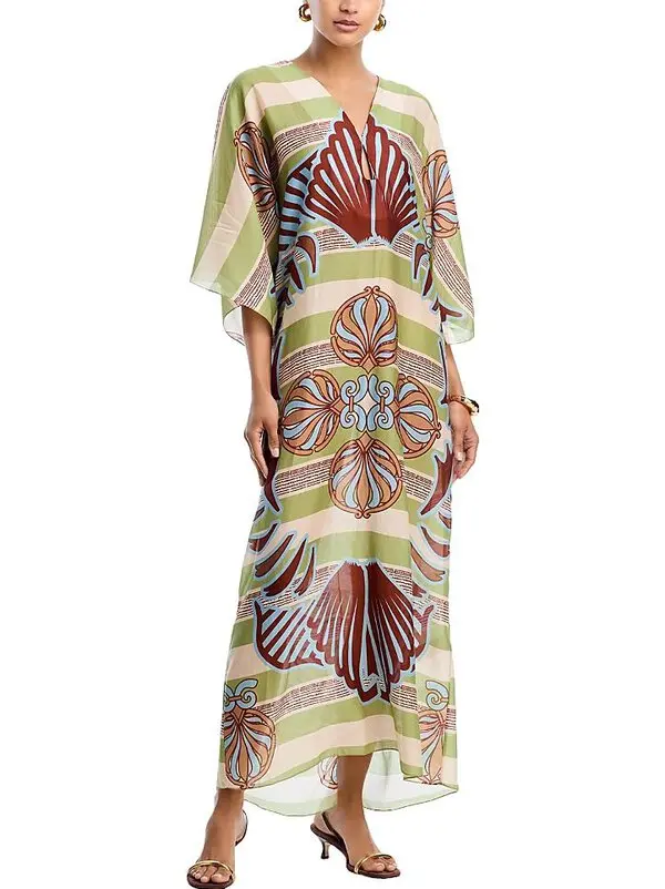 Juan De Dios Andina Cotton Silk Tunic - Sage Ornament Stripes