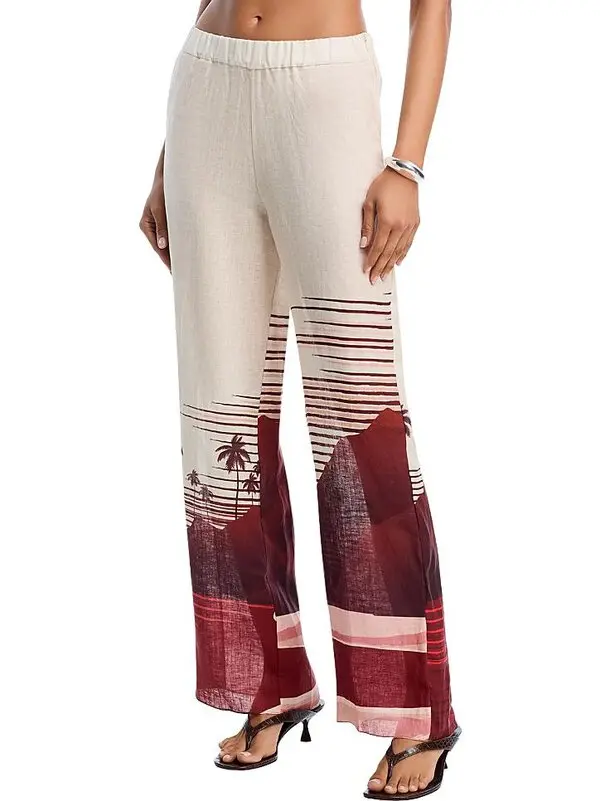 Juan De Dios San Benito Linen Pants - Red Tropical Landscape