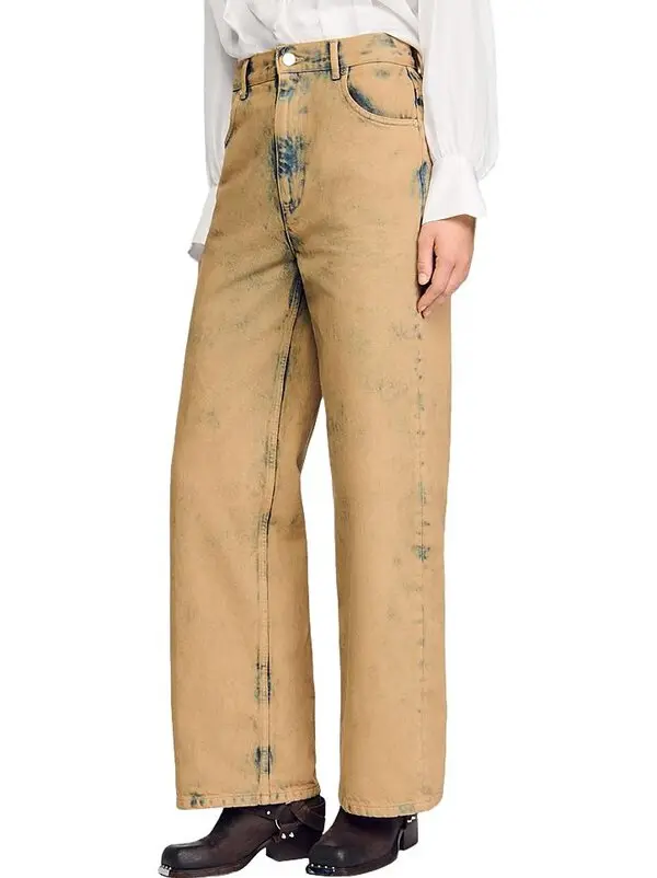 Sandro Faded Wide-leg Jeans - Beige