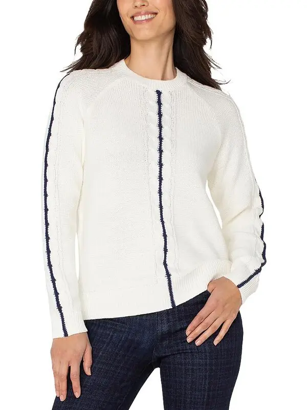 LIVERPOOL Cable Knit Striped Sweater - White/ Navy Stripe