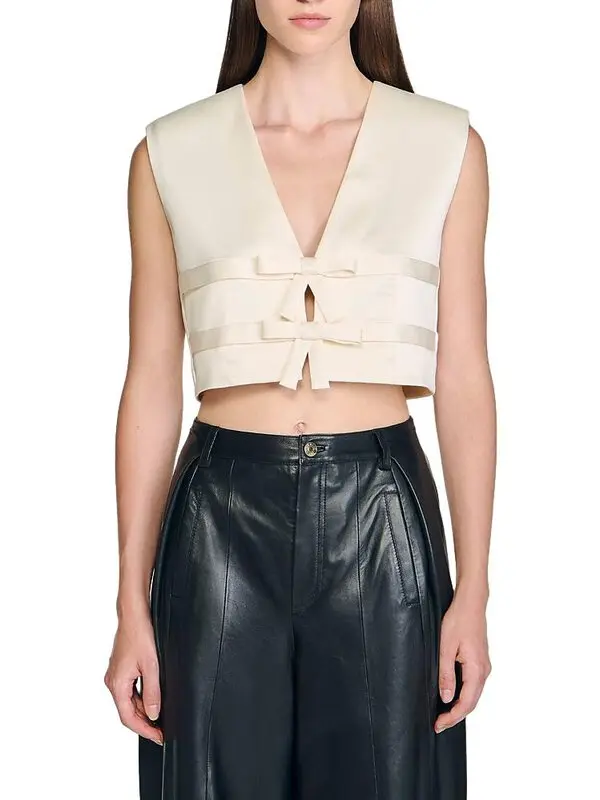 Sandro Satin Crop Top - Ecru