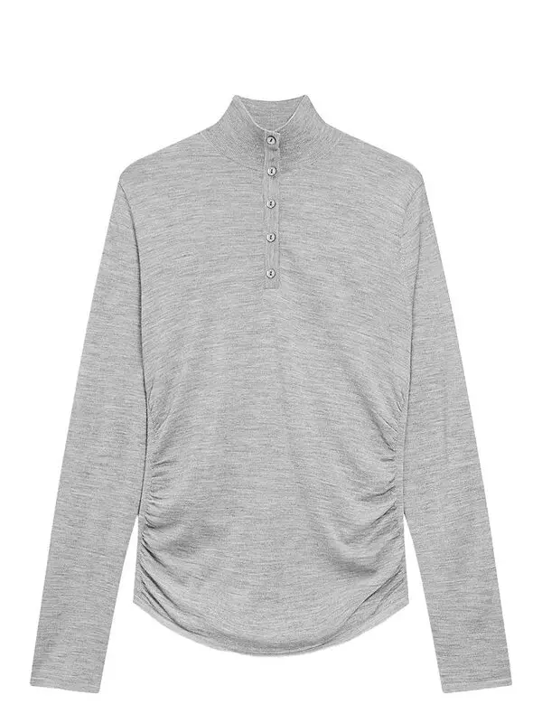 Theory Shirred Henley - Light Heather Grey
