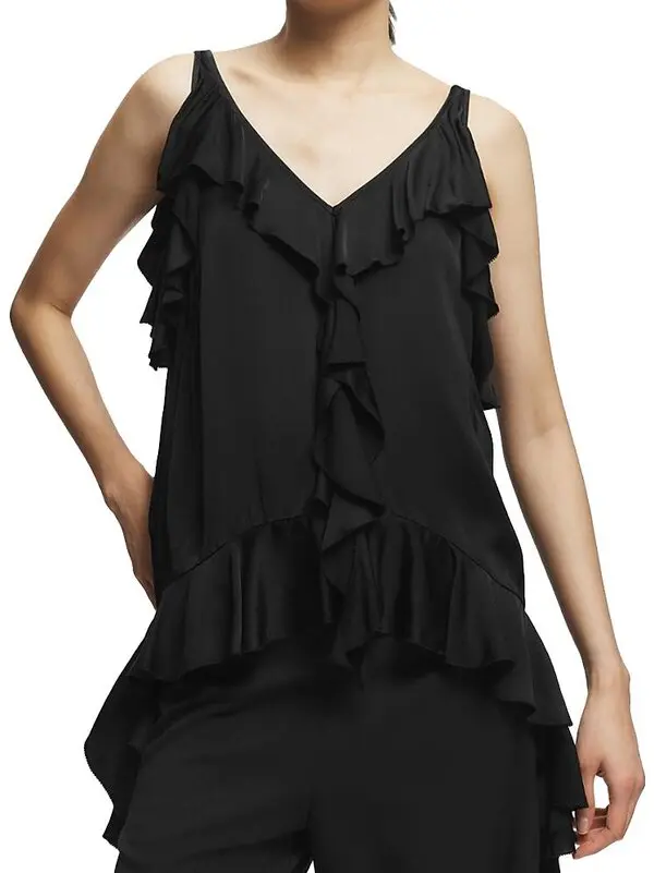 SAINT ART Cade Ruffled V-neck Top - Black