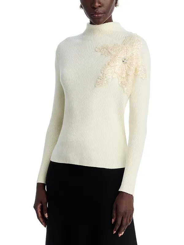 NANCY YANG Beaded Flower Sweater - White