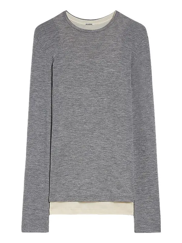 JIL SANDER Long Sleeve Layered Tee - Gray/bone