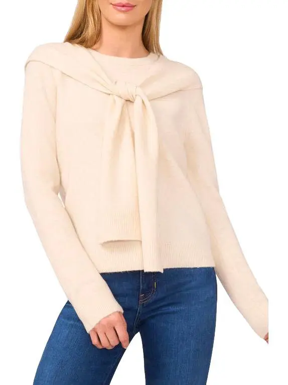 Halogen Sweater With Shoulder Wrap Detail - Birch