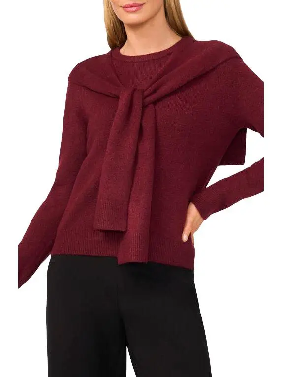 Halogen Sweater With Shoulder Wrap Detail - Burgundy