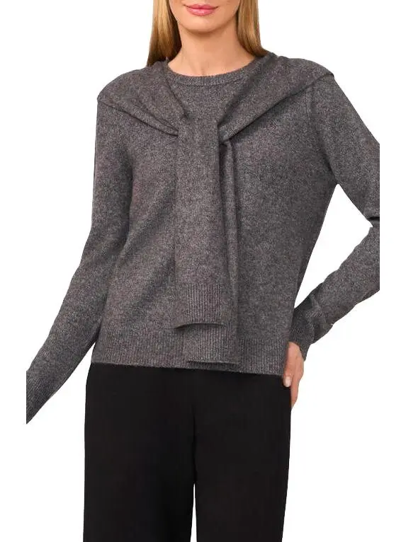 Halogen Sweater With Shoulder Wrap Detail - Medium Heather Grey