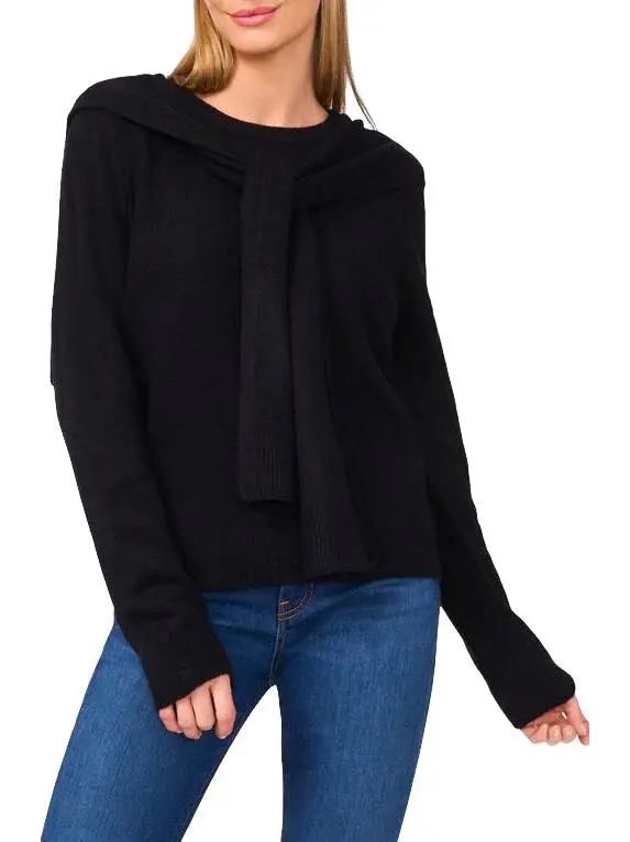 Halogen Sweater With Shoulder Wrap Detail - Rich Black