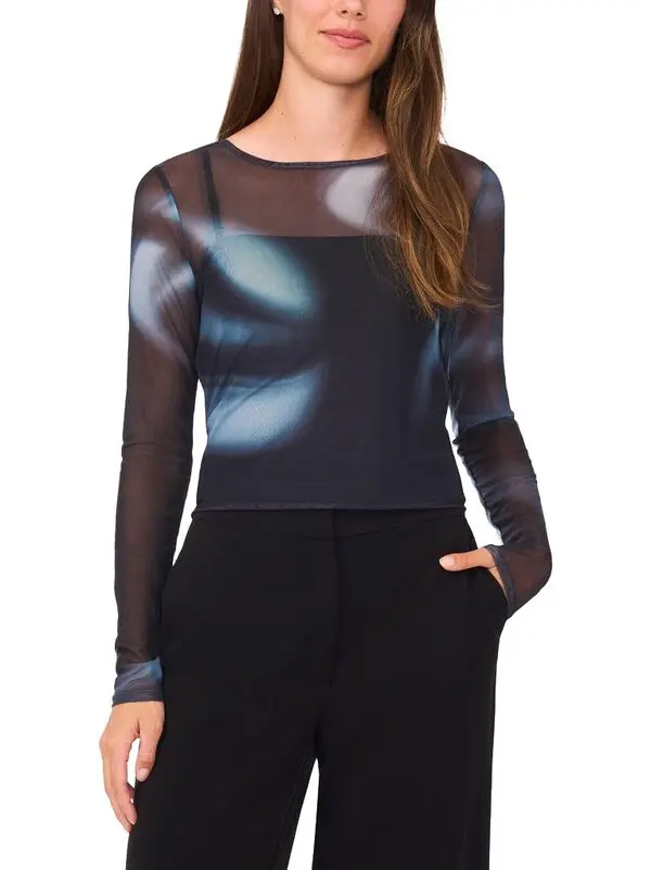 Halogen Swift Blur Mesh Top - Rich Black
