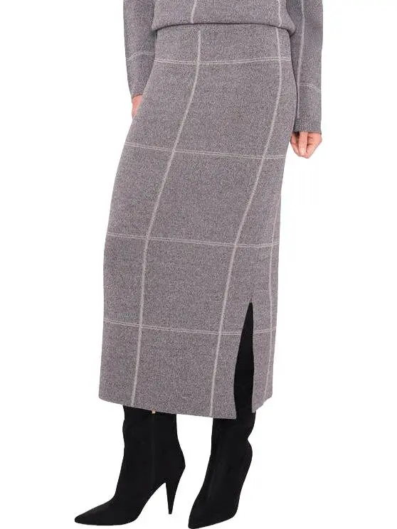 Halogen Plaid Knit Midi Skirt - Classic Grey Heather