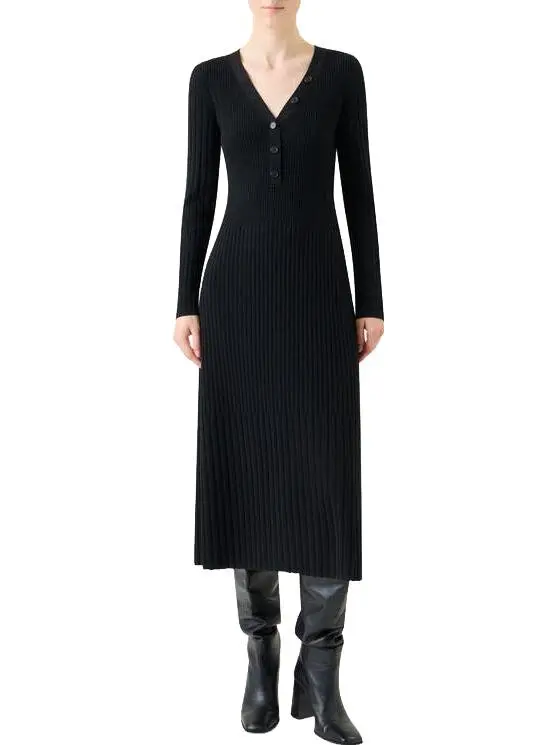 Akris Mixed Rib Virgin Merino Wool Sweater Dress - Black