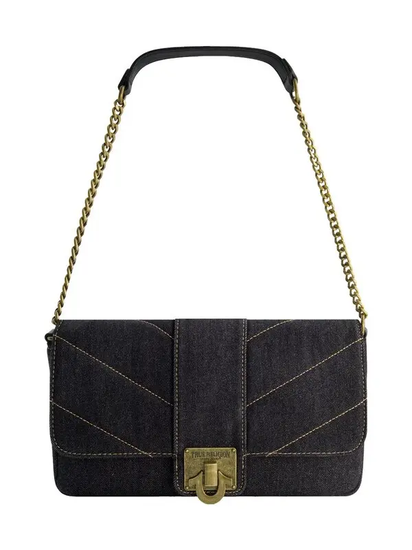 True Religion Denim Shoulder Bag With Brass Hardware - Black