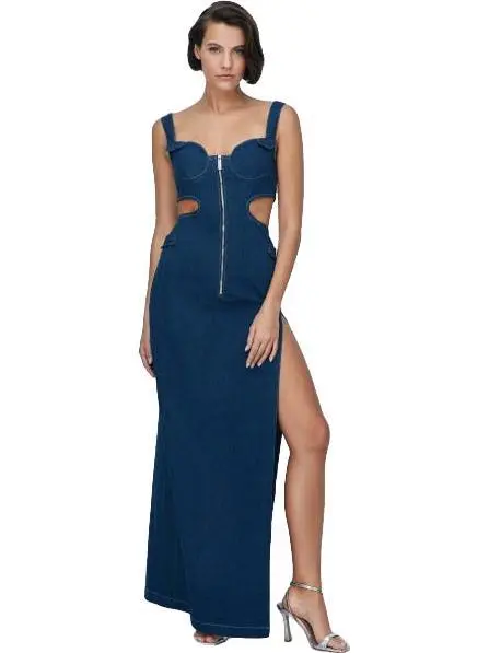 JENDUE Denim Maxi Dress With Cut-outs - Blue