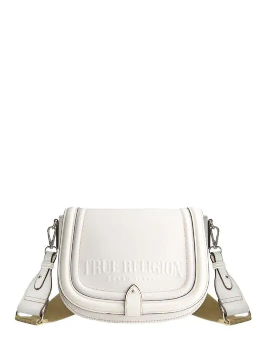True Religion Logo Denim Saddle Bag - White