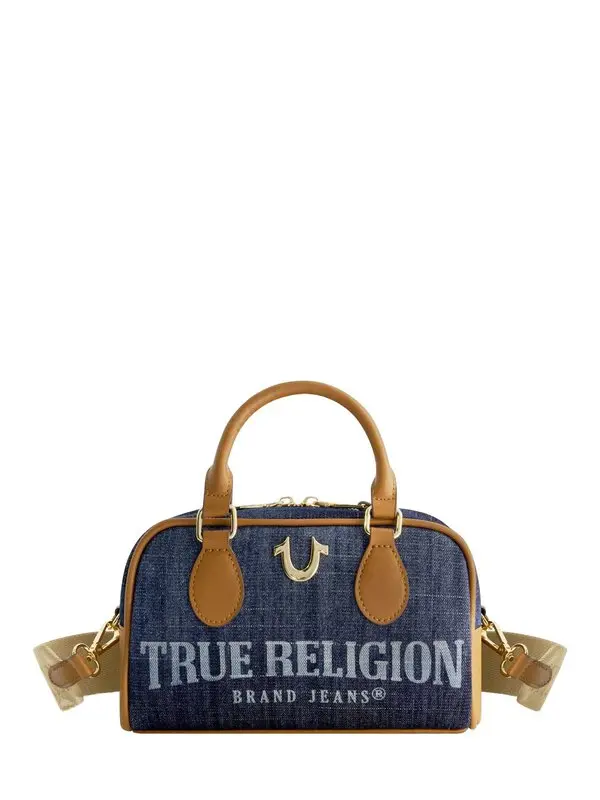 True Religion Denim Logo Mini Satchel Crossbody Bag - Dark Denim
