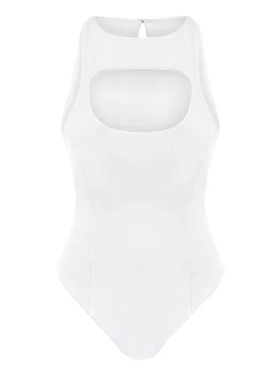 JENDUE Sleeveless Cutout Bodysuit - Off-white