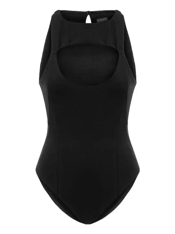 JENDUE Bodysuit With Cutout Detail - Black