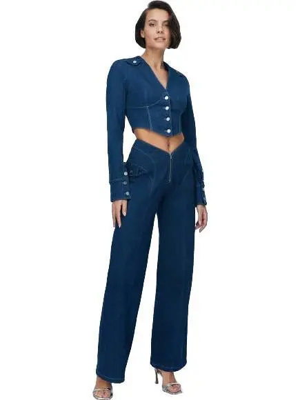 JENDUE Myla High-waisted Wide-leg Denim Jeans - Blue