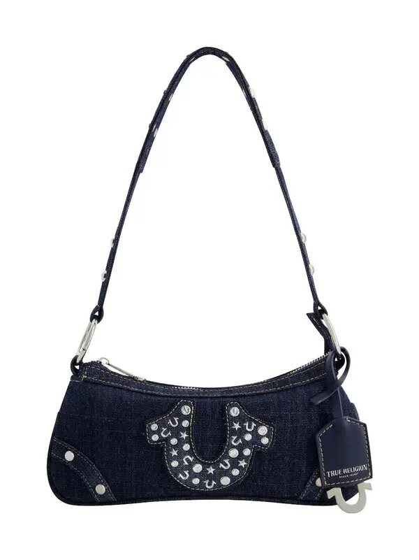 True Religion Studded Horseshoe Shoulder Bag - Denim