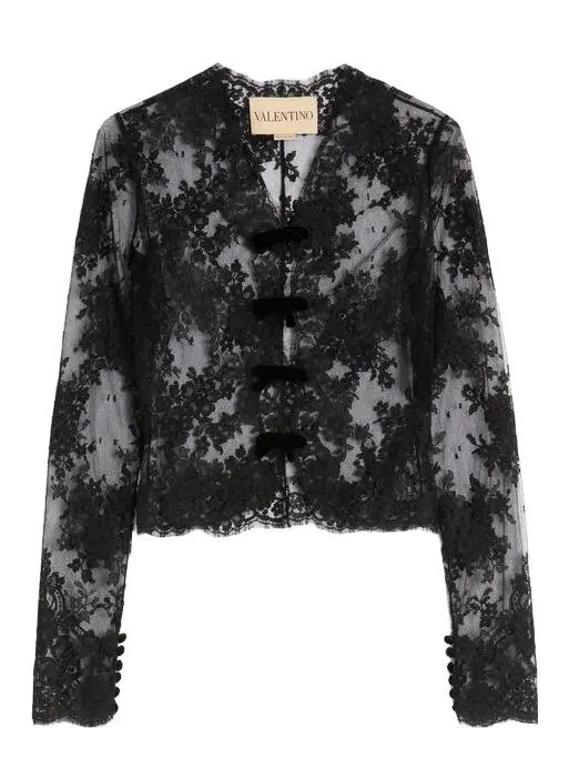 Valentino Garavani Lace Shirt With Velvet Bows - Black
