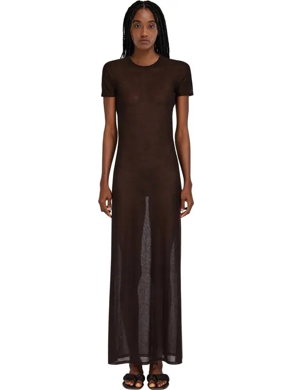 FERRAGAMO Straight Cut Silk And Cashmere Dress - Brown