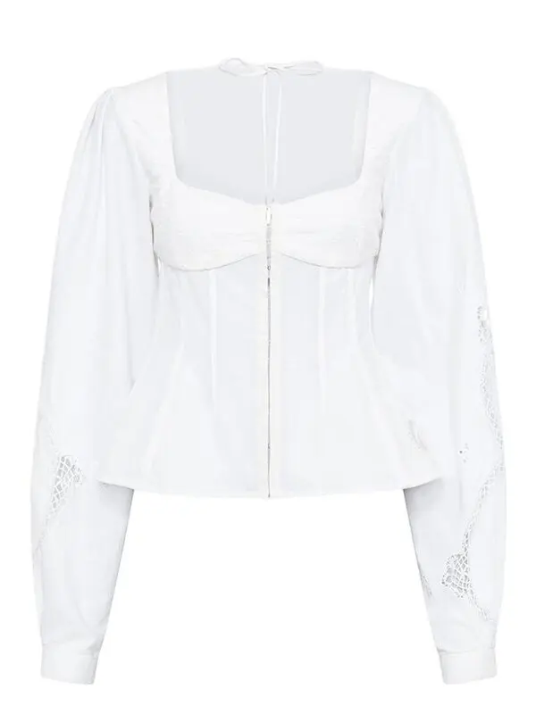 MARINE SERRE Regenerated Household Linen Shirt Blouse - White