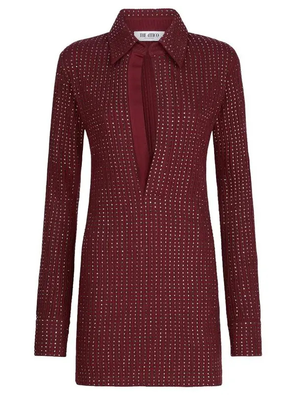 Attico Mini Dress With Crystal Embellishments - Red