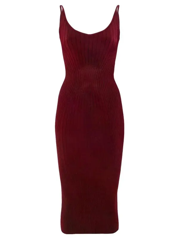 MUGLER Sleeveless Knitted Midi Dress - Red