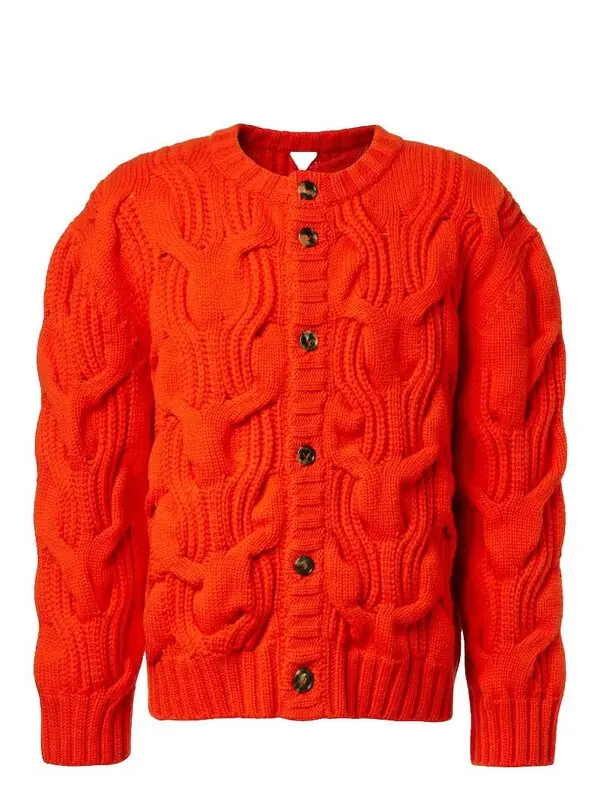 Bottega Veneta Cable-knit Wool Cardigan - Red
