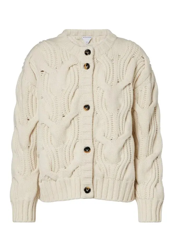 Bottega Veneta Cable-knit Wool Cardigan - White