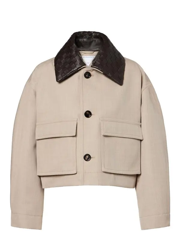 Bottega Veneta Cropped Leather-trimmed Wool Jacket - Beige