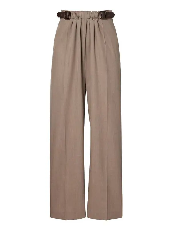 Loewe Gathered Wide-leg Wool Pants - Beige