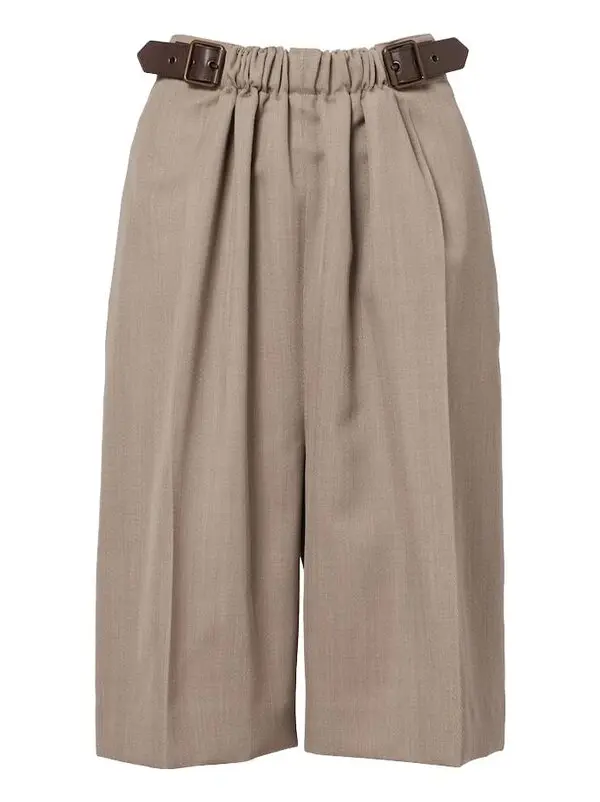 Loewe Belted Wool Shorts - Beige