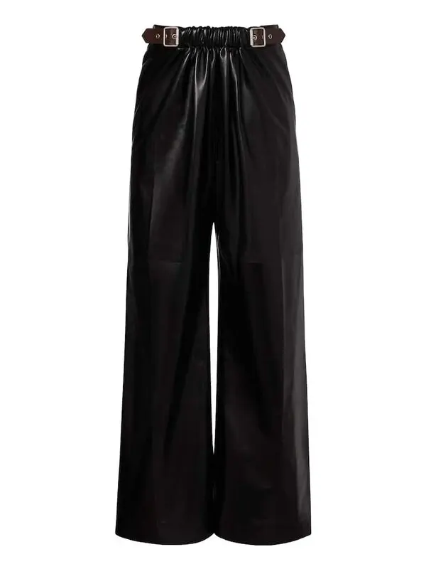 Loewe Gathered Wide-leg Leather Pants - Black