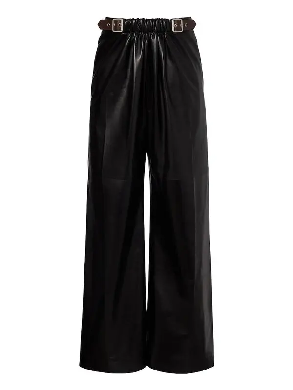 Loewe Gathered Wide-leg Leather Pants - Black