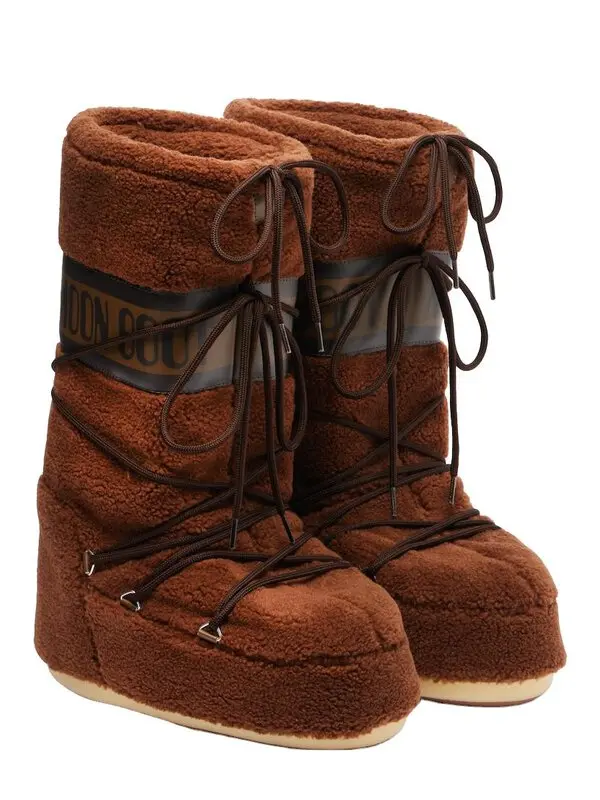 Moon Boot Icon Fleece Knee-high Lace-up Boots - Brown