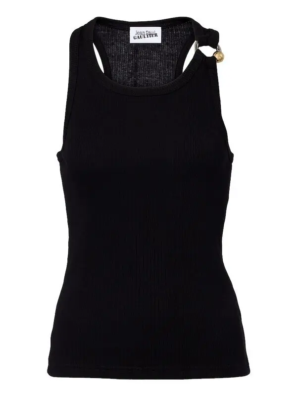 JEAN PAUL GAULTIER Piercing Cotton Jersey Tank Top - Black
