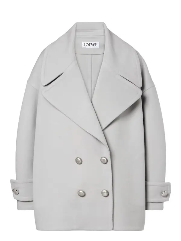 Loewe Pebble Double-breasted Wool Pea Coat - Grey